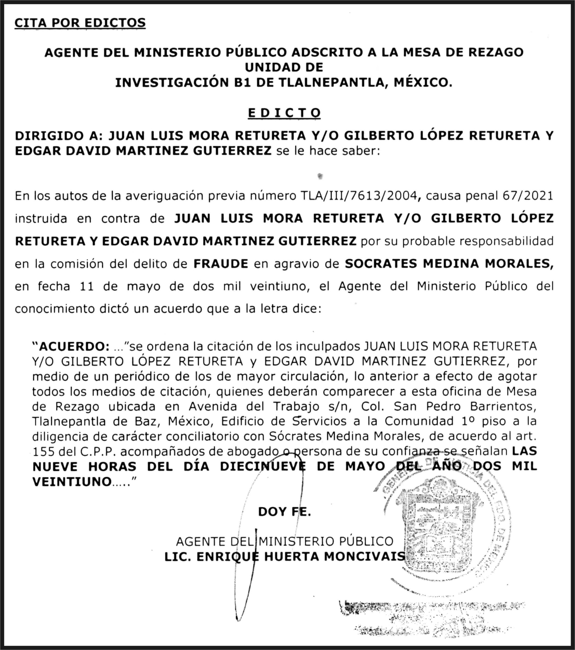 CITA POR EDICTOS PERIODICO ECOS